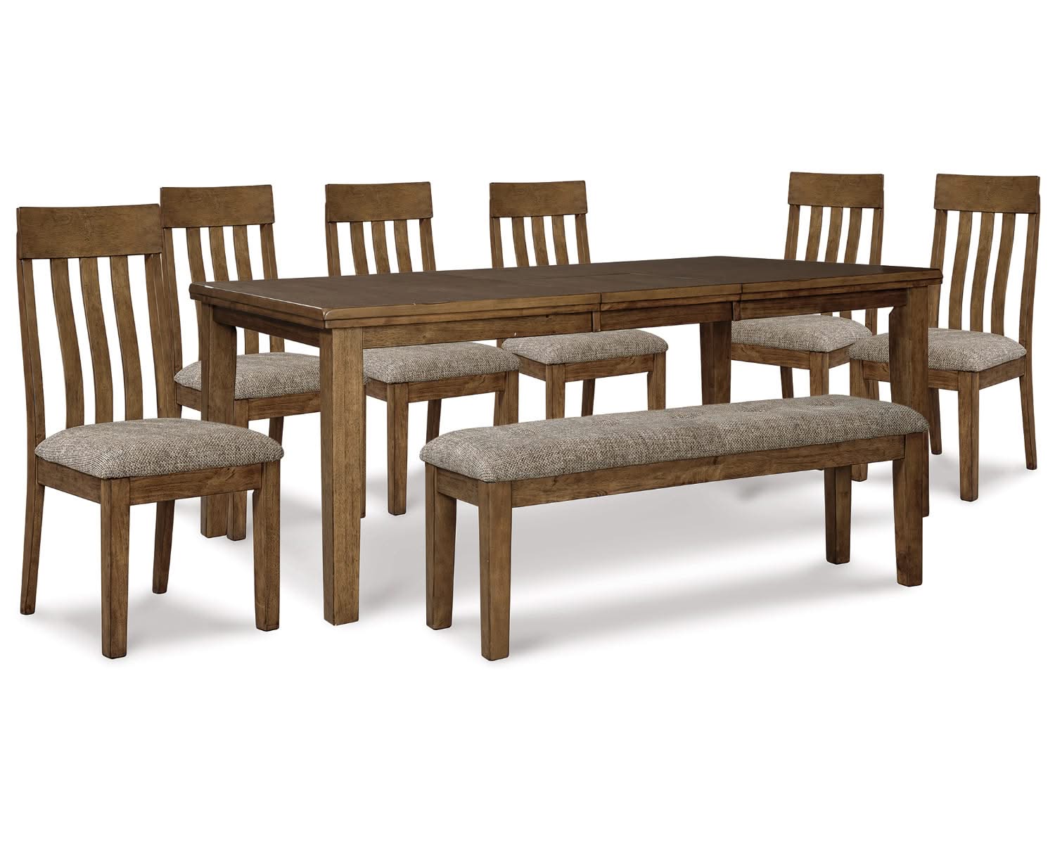 Flaybern Dining Table and 6 Chairs and Bench – Mikano Furniture